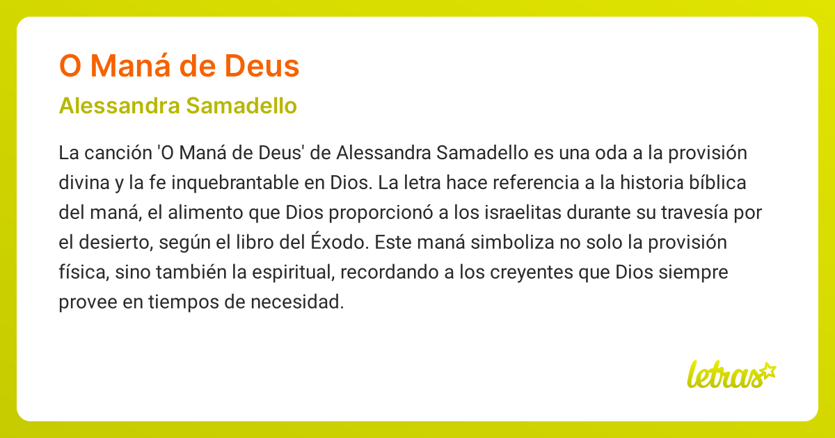 Significado de la canción O MANÁ DE DEUS (Alessandra Samadello ...