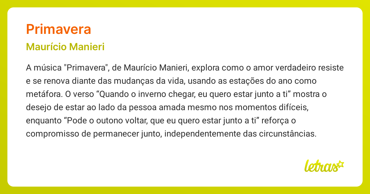 Significado da música PRIMAVERA (Maurício Manieri) - LETRAS.MUS.BR