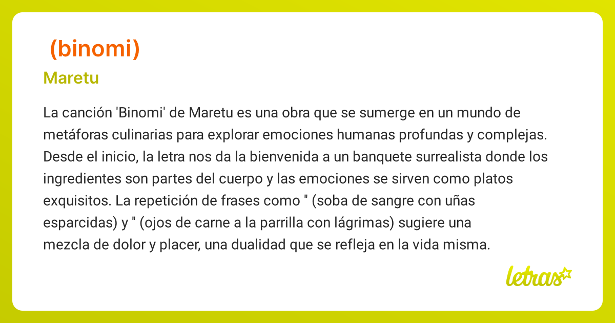 Significado de la canción ビノミ (BINOMI) (Maretu) - LETRAS.COM