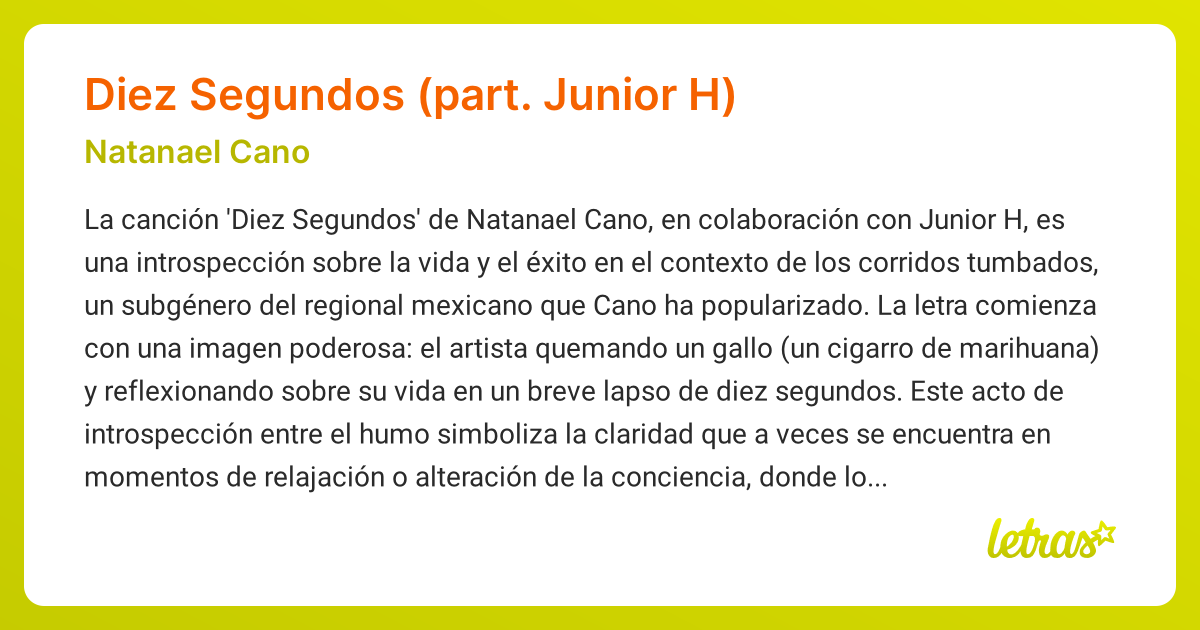 Significado de la canción DIEZ SEGUNDOS (PART. JUNIOR H) (Natanael Cano) - LETRAS.COM