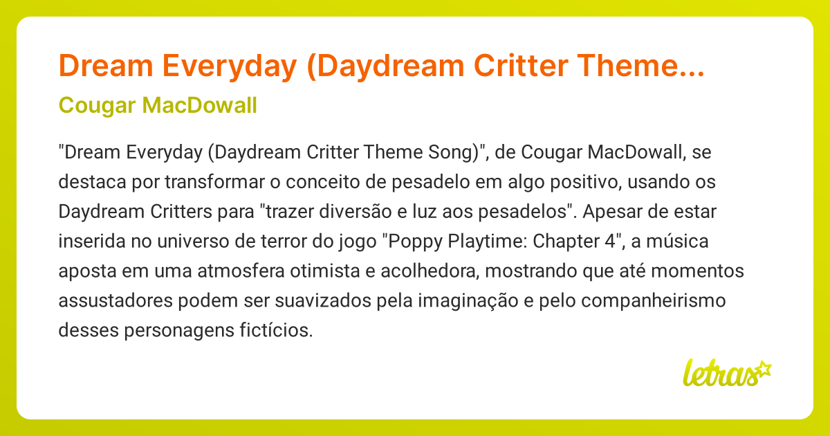 Significado da música Dream Everyday (Daydream Critter Theme Song ...