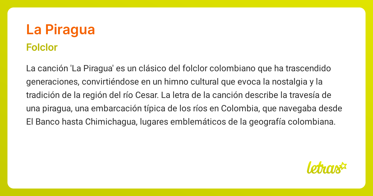 Significado de la canción LA PIRAGUA (Folclor) - LETRAS.COM