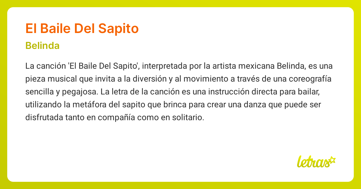 Significado de la canción EL BAILE DEL SAPITO (Belinda) - LETRAS.COM