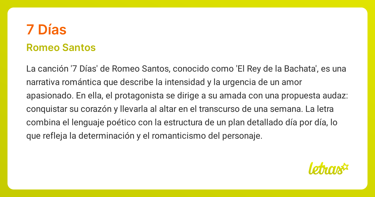 Significado de la canción 7 DÍAS (Romeo Santos) - LETRAS.COM