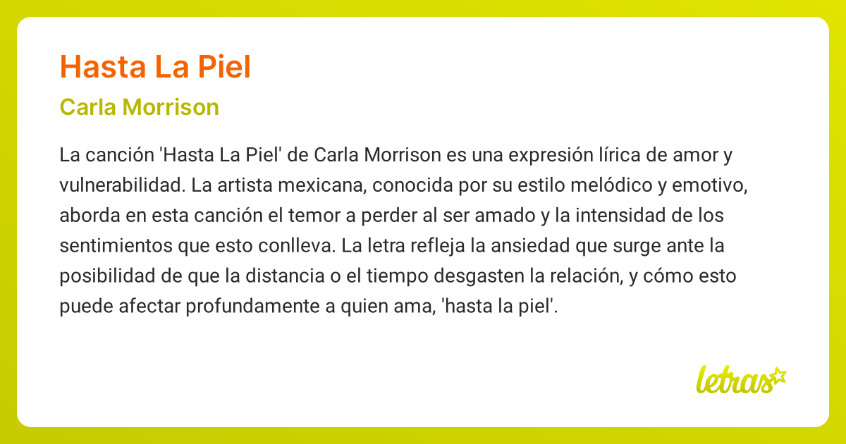 Significado de la canción HASTA LA PIEL (Carla Morrison) - LETRAS.COM