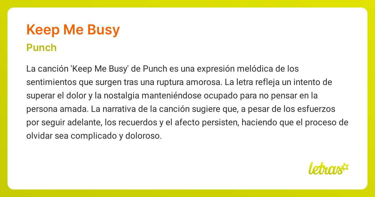 Significado de la canción KEEP ME BUSY (Punch) - LETRAS.COM