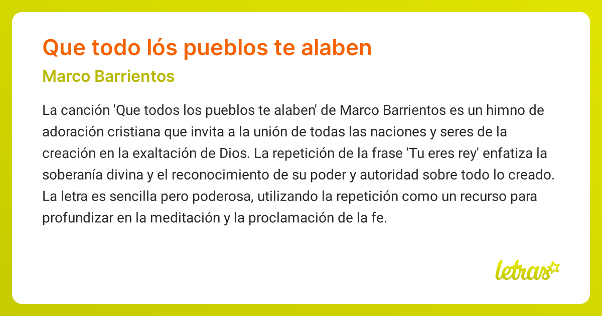 Significado de la canción Que todo lós pueblos te alaben (Marco ...