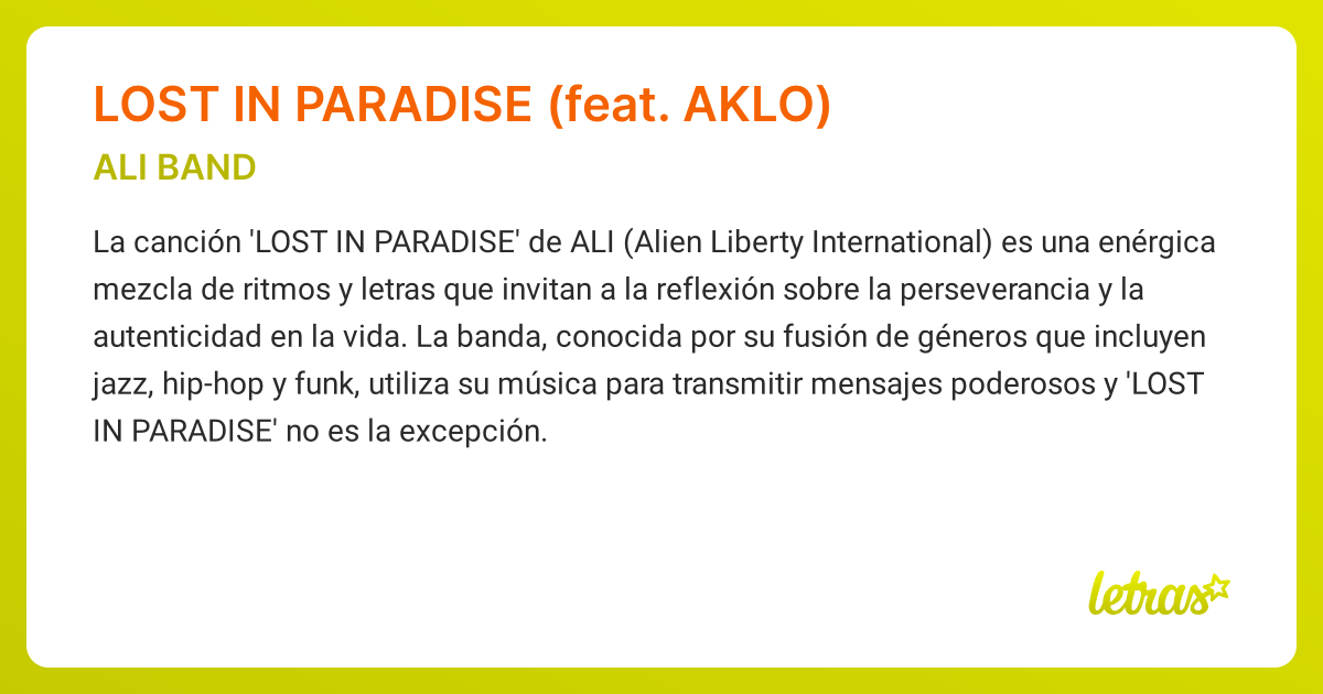 Significado de la canción LOST IN PARADISE (FEAT. AKLO) (ALI BAND ...