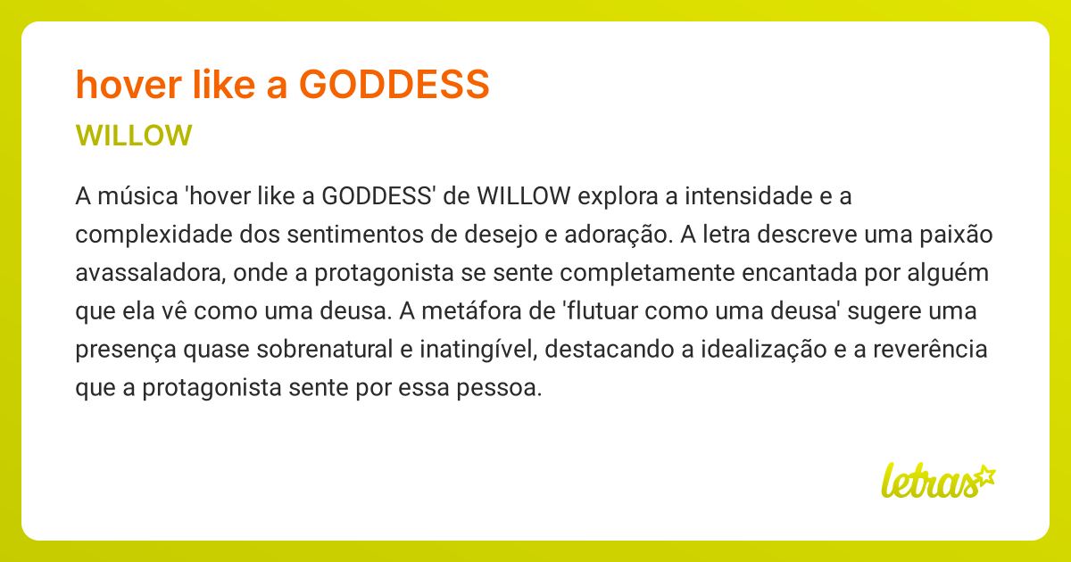 Significado da música HOVER LIKE A GODDESS (WILLOW) - LETRAS.MUS.BR