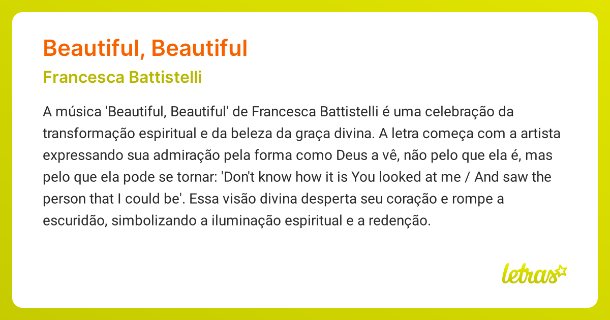 Significado da música BEAUTIFUL, BEAUTIFUL (Francesca Battistelli ...