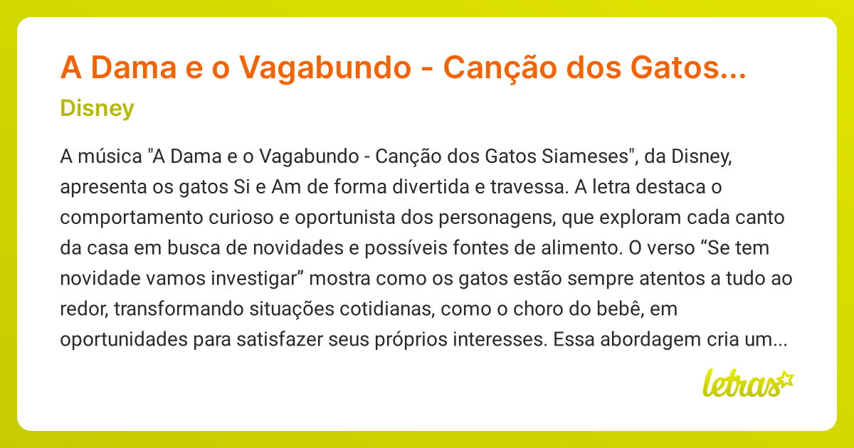 Significado da música A Dama e o Vagabundo - Canção dos Gatos Siameses ...