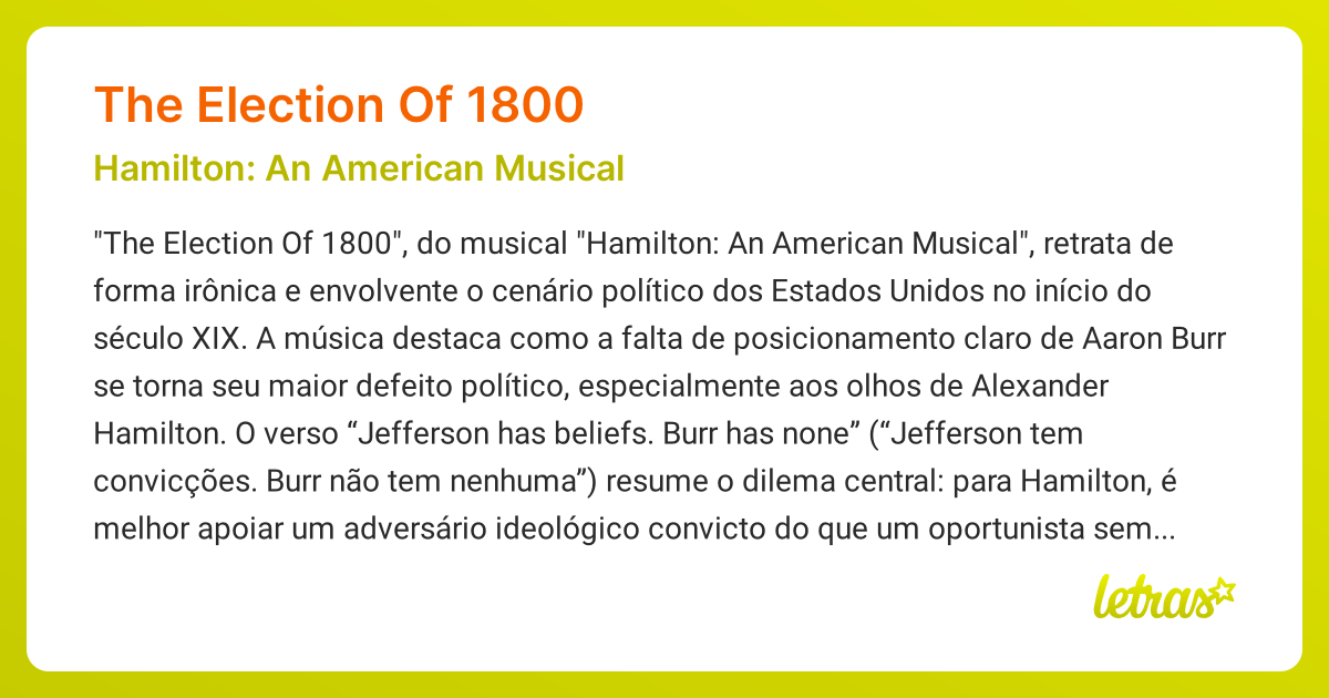 Significado da música THE ELECTION OF 1800 (Hamilton: An American ...