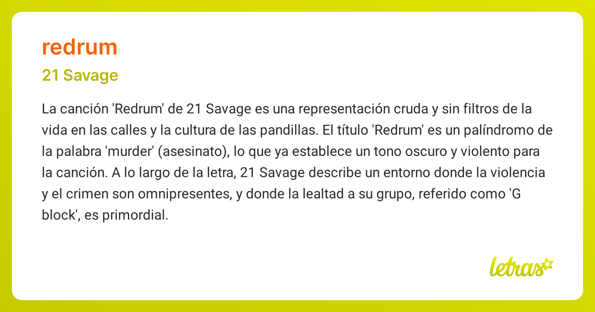Significado de la canción REDRUM (21 Savage) - LETRAS.COM