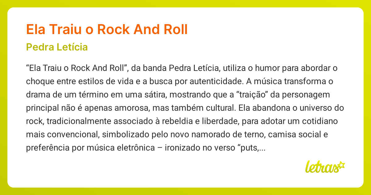 Significado da música ELA TRAIU O ROCK AND ROLL (Pedra Letícia ...
