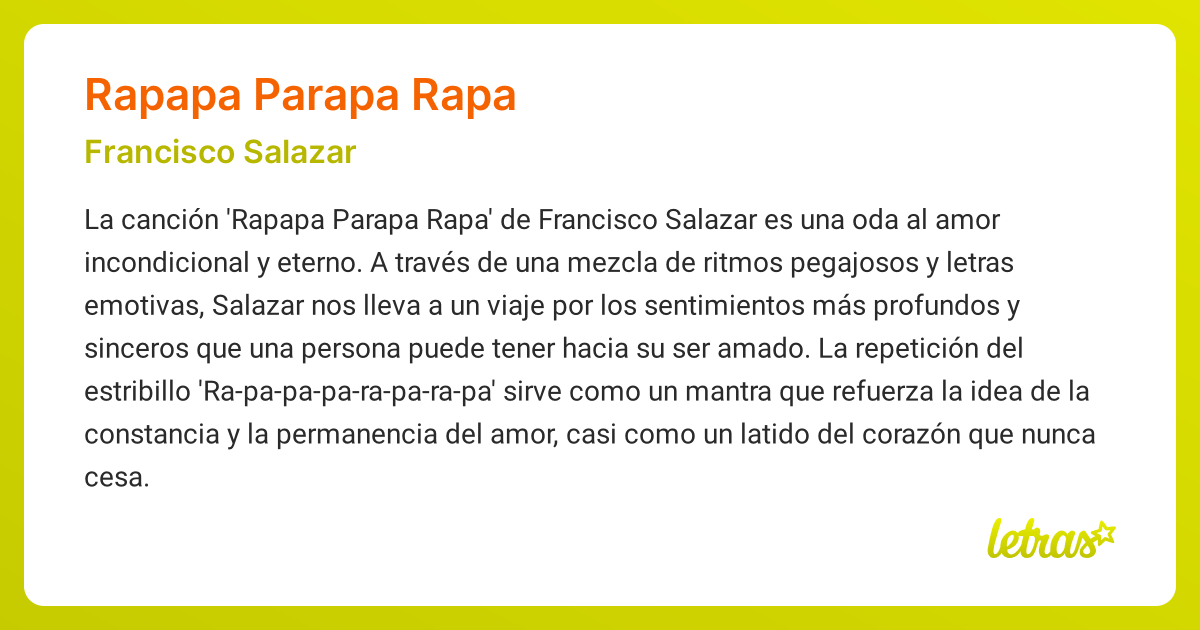 Significado de la canción RAPAPA PARAPA RAPA (Francisco Salazar ...