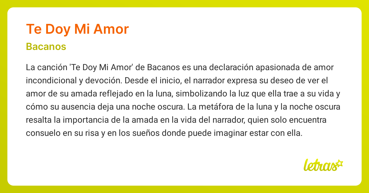 Significado de la canción TE DOY MI AMOR (Bacanos) - LETRAS.COM