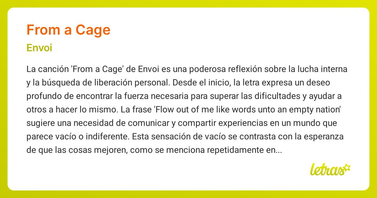 Significado de la canción FROM A CAGE (Envoi) - LETRAS.COM