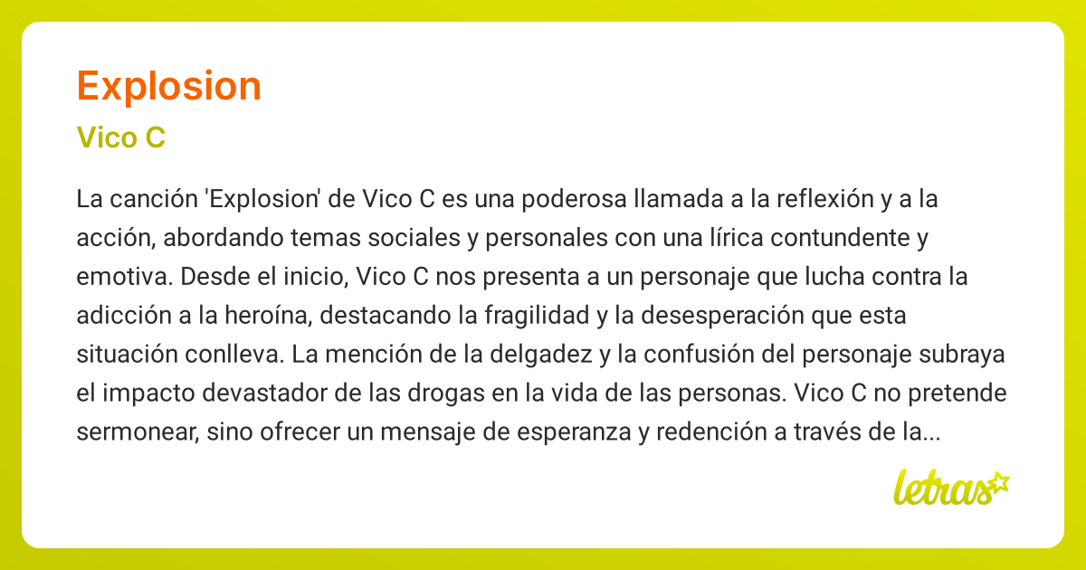 Significado de la canción EXPLOSION (Vico C) - LETRAS.COM