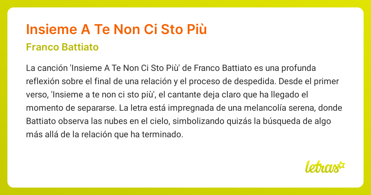 Significado de la canción INSIEME A TE NON CI STO PIÙ (Franco Battiato ...