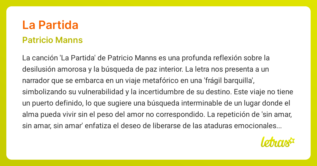 Significado de la canción LA PARTIDA (Patricio Manns) - LETRAS.COM