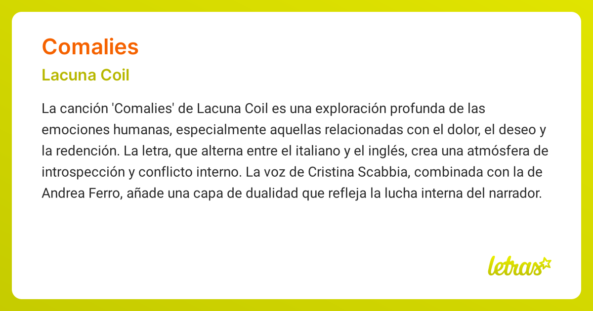 Significado de la canción COMALIES (Lacuna Coil) - LETRAS.COM