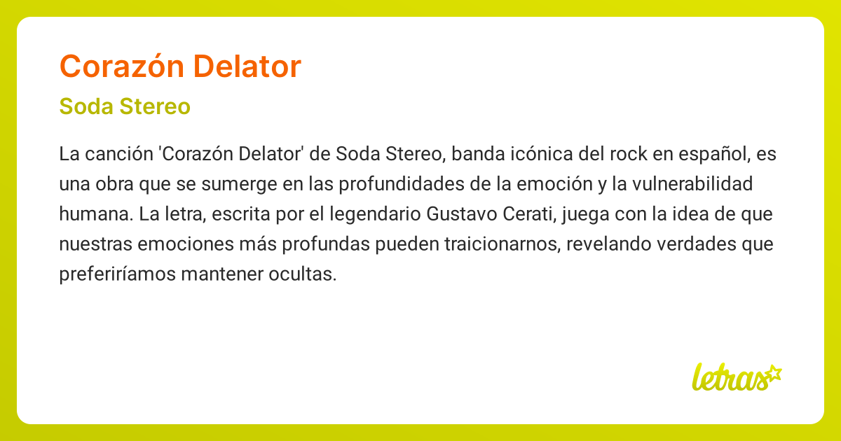Significado de la canción CORAZÓN DELATOR (Soda Stereo) - LETRAS.COM