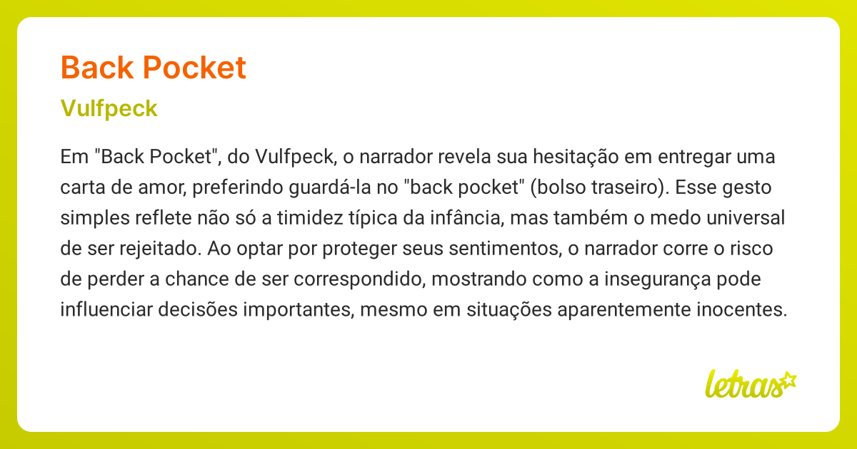 Significado da música BACK POCKET (Vulfpeck) - LETRAS.MUS.BR