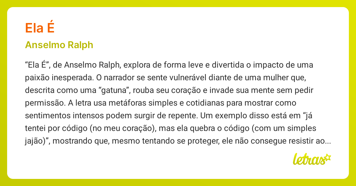 Significado da música ELA É (Anselmo Ralph) - LETRAS.MUS.BR
