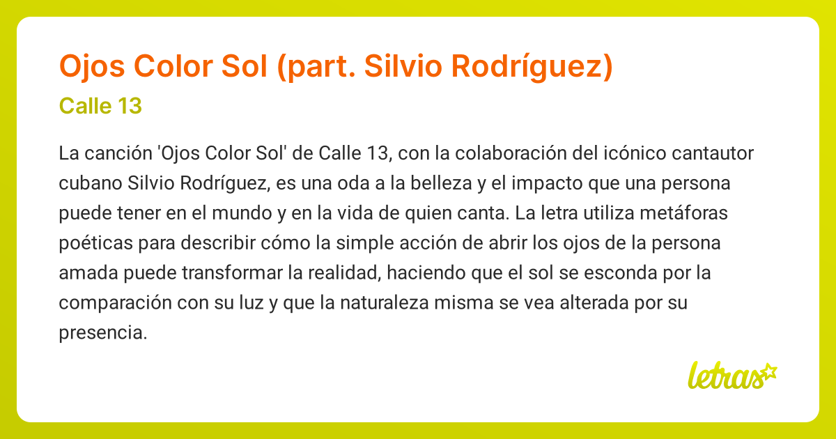 Significado de la canción Ojos Color Sol (part. Silvio Rodríguez ...