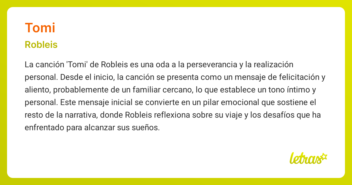 Significado de la canción TOMI (Robleis) - LETRAS.COM