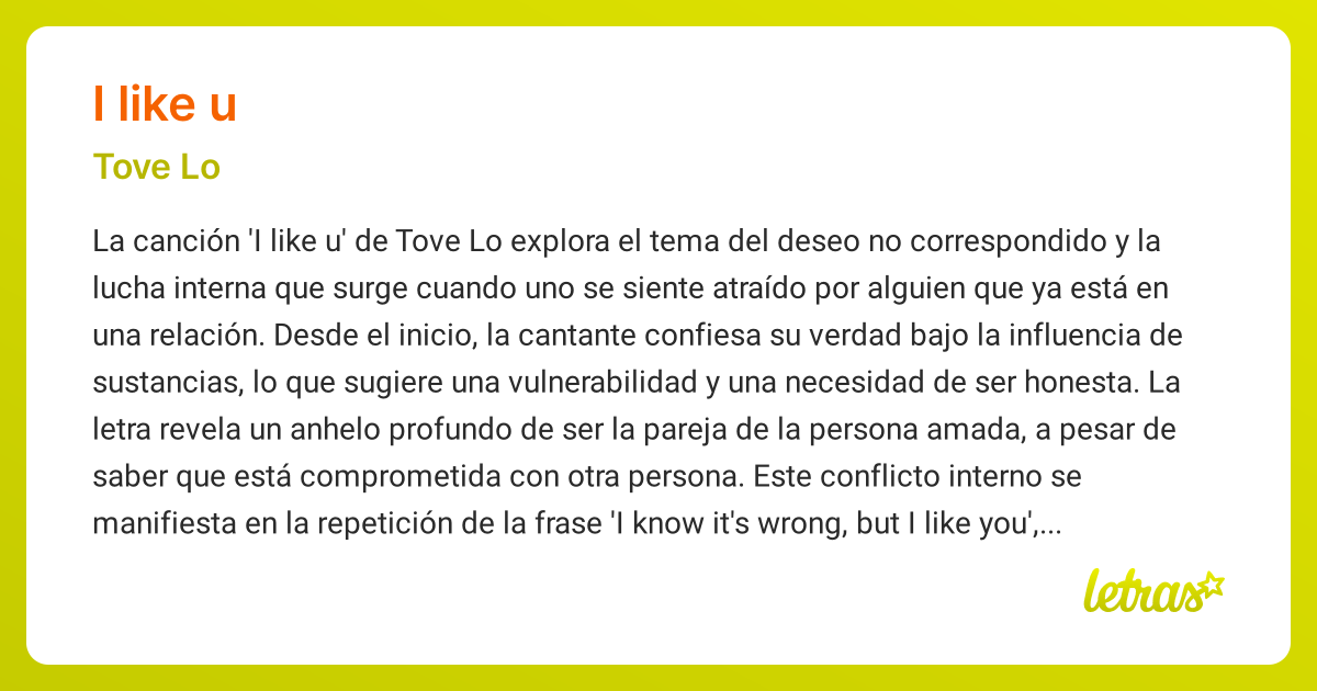 Significado de la canción I LIKE U (Tove Lo) - LETRAS.COM