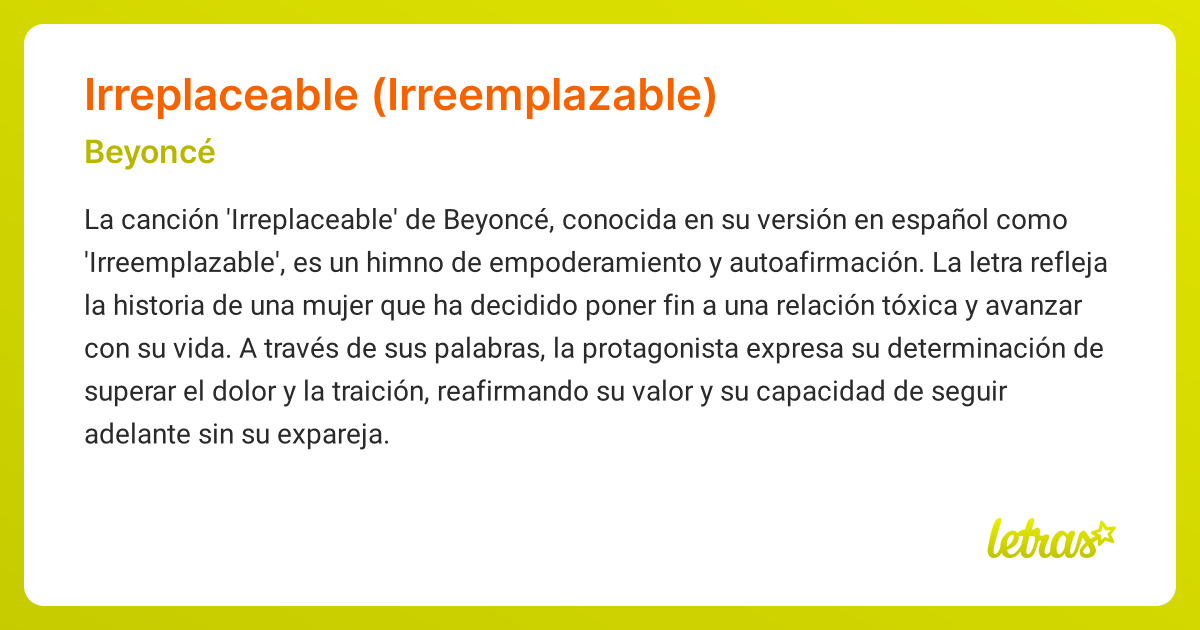 Significado de la canción IRREPLACEABLE (IRREEMPLAZABLE) (Beyoncé ...