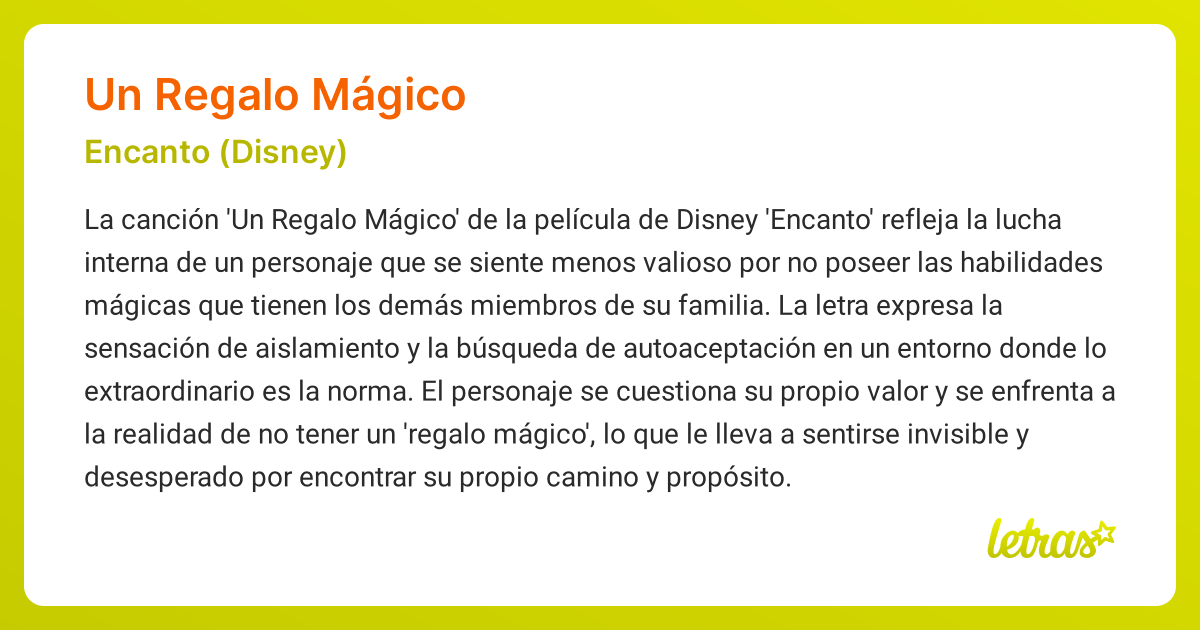 Significado de la canción UN REGALO MÁGICO (Encanto (Disney)) - LETRAS.COM