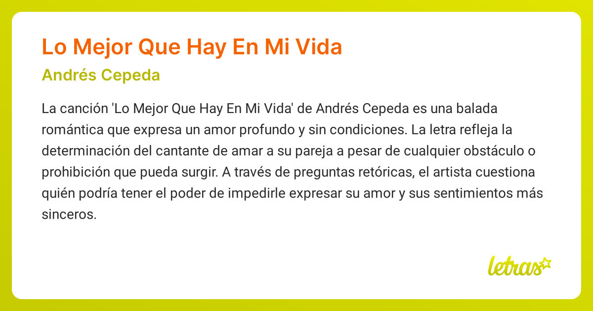Significado de la canción LO MEJOR QUE HAY EN MI VIDA (Andrés Cepeda ...