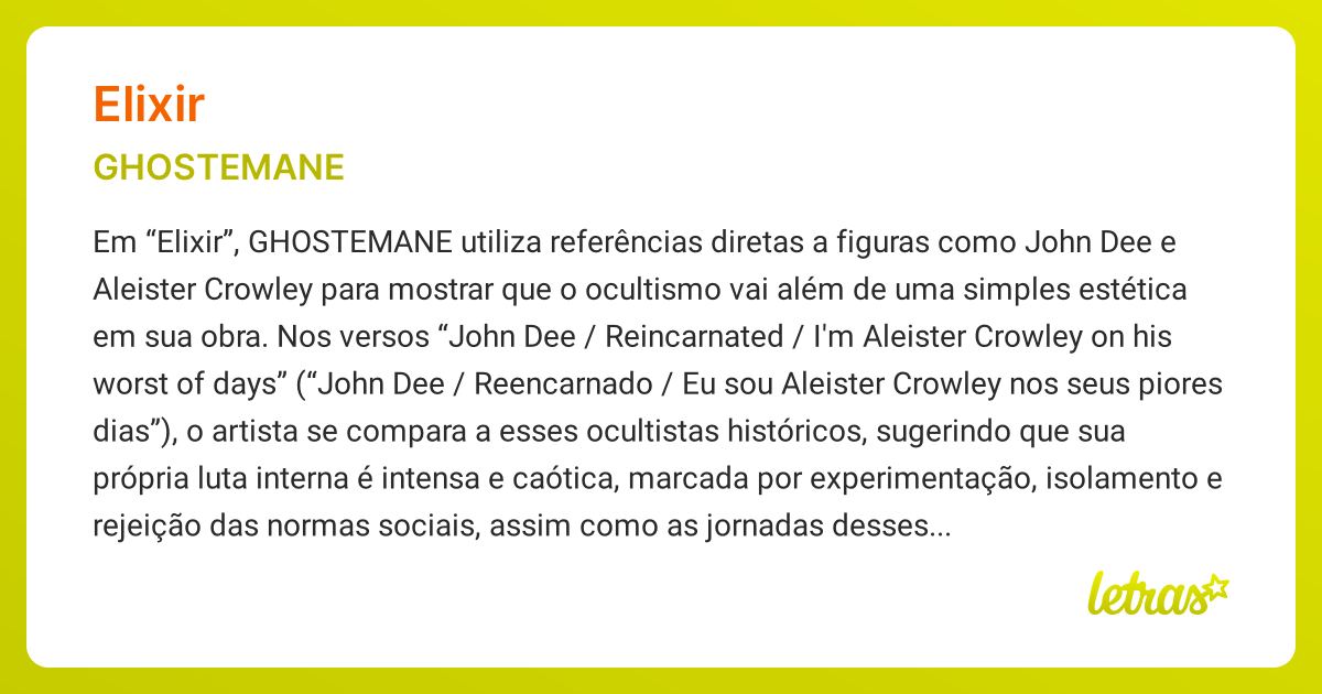 Significado da música ELIXIR (GHOSTEMANE) - LETRAS.MUS.BR