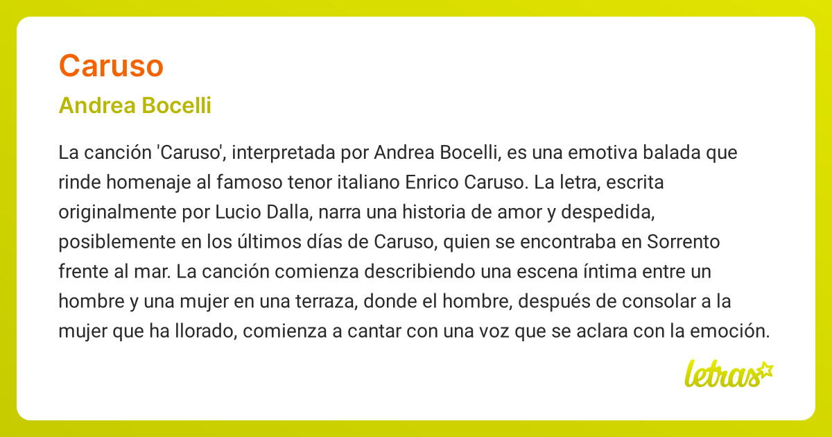 Significado de la canción CARUSO (Andrea Bocelli) - LETRAS.COM