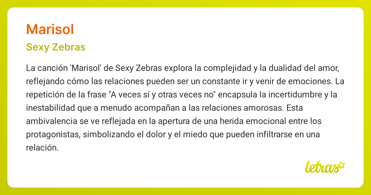 Significado de la canción MARISOL (Sexy Zebras) - LETRAS.COM