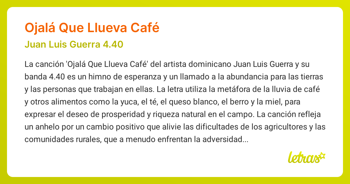 Significado de la canción OJALÁ QUE LLUEVA CAFÉ (Juan Luis Guerra 4.40 ...
