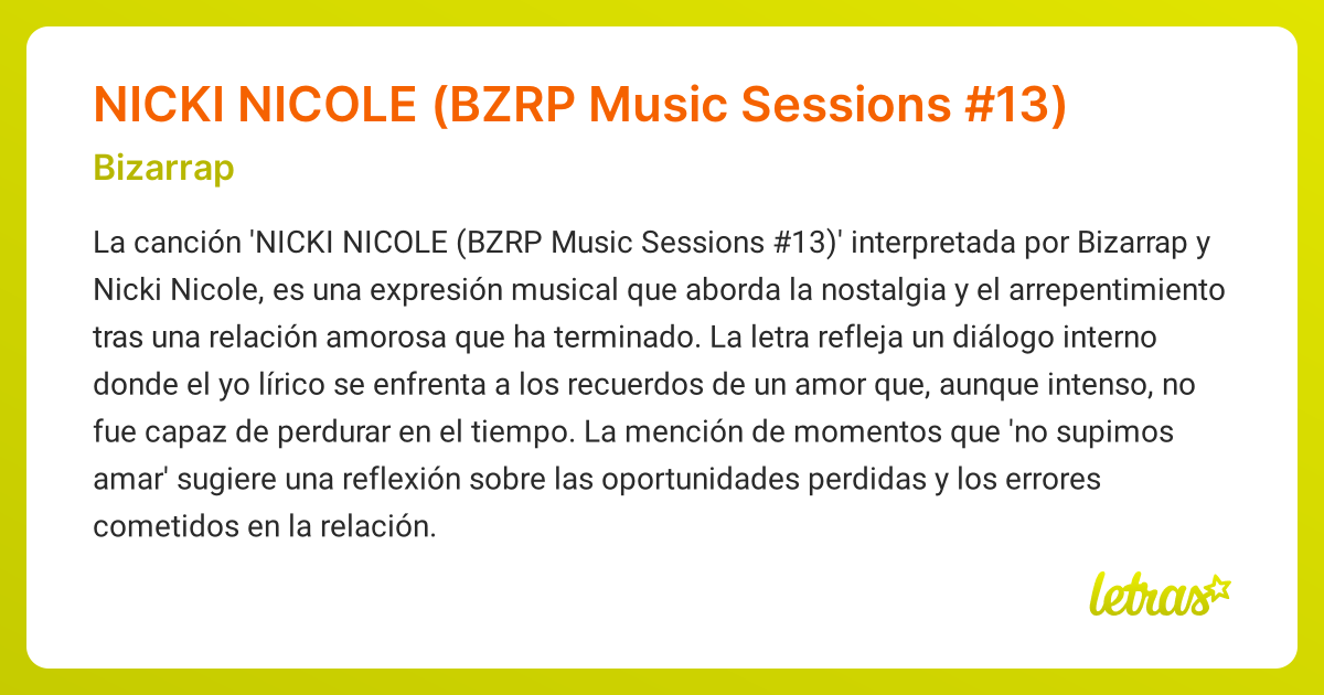 Significado de la canción NICKI NICOLE (BZRP Music Sessions #13 ...