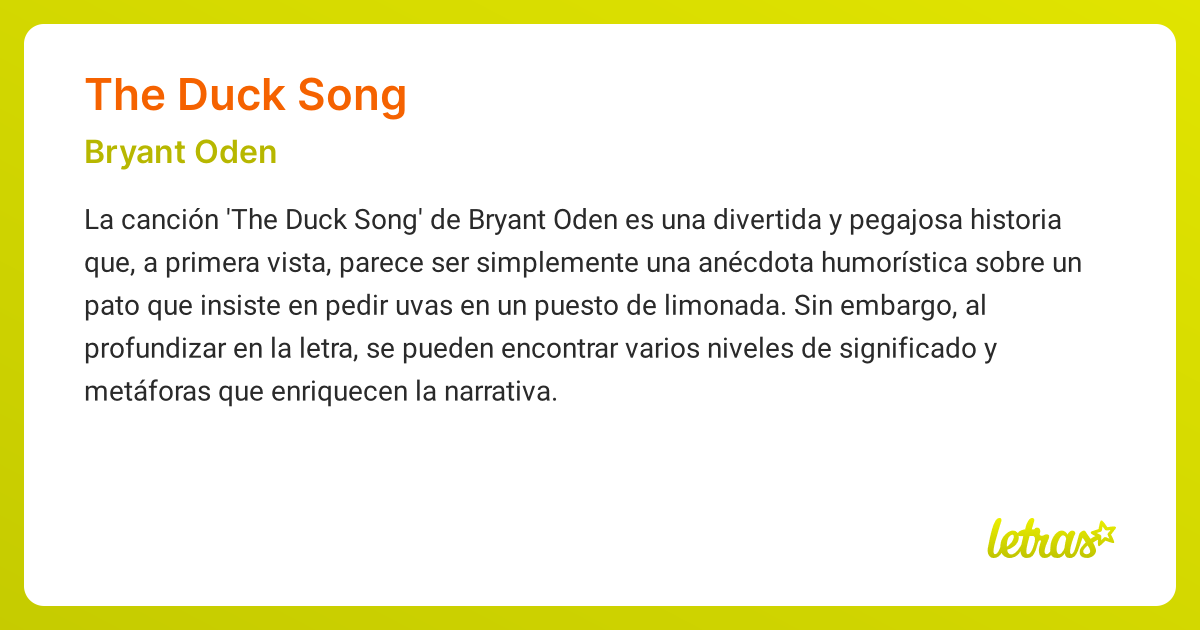 Significado de la canción THE DUCK SONG (Bryant Oden) - LETRAS.COM