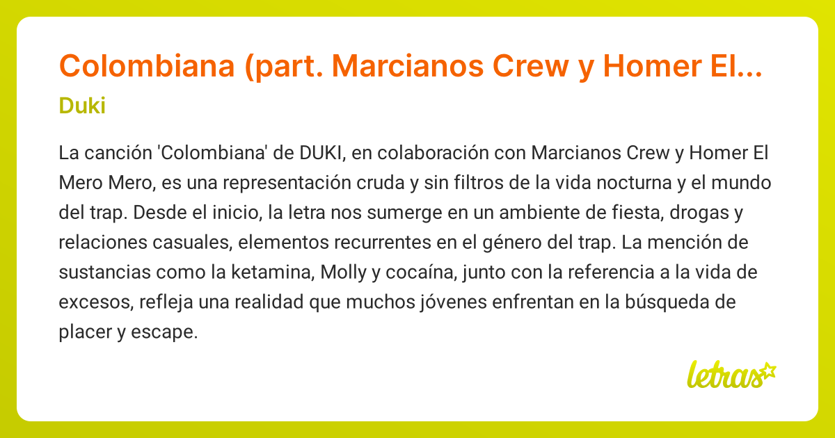 Significado de la canción Colombiana (part. Marcianos Crew y Homer El ...