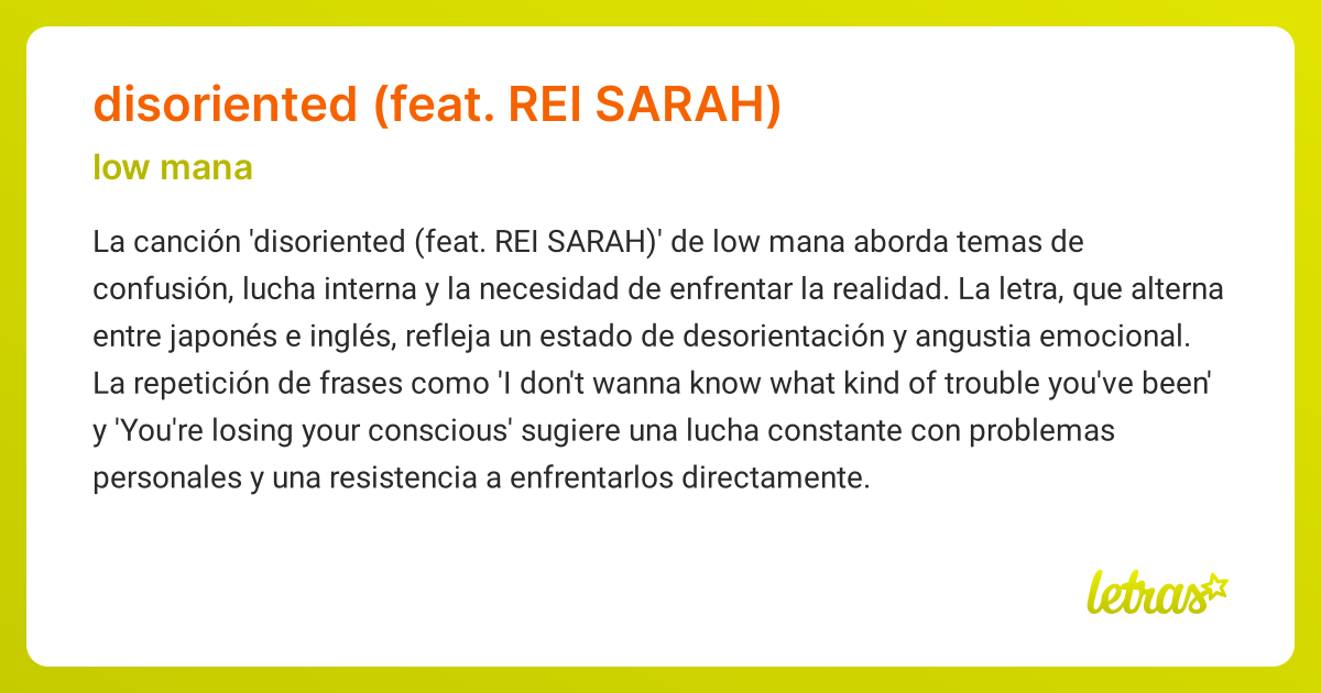Significado de la canción DISORIENTED (FEAT. REI SARAH) (low mana ...