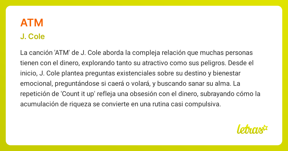 Significado de la canción ATM (J. Cole) - LETRAS.COM