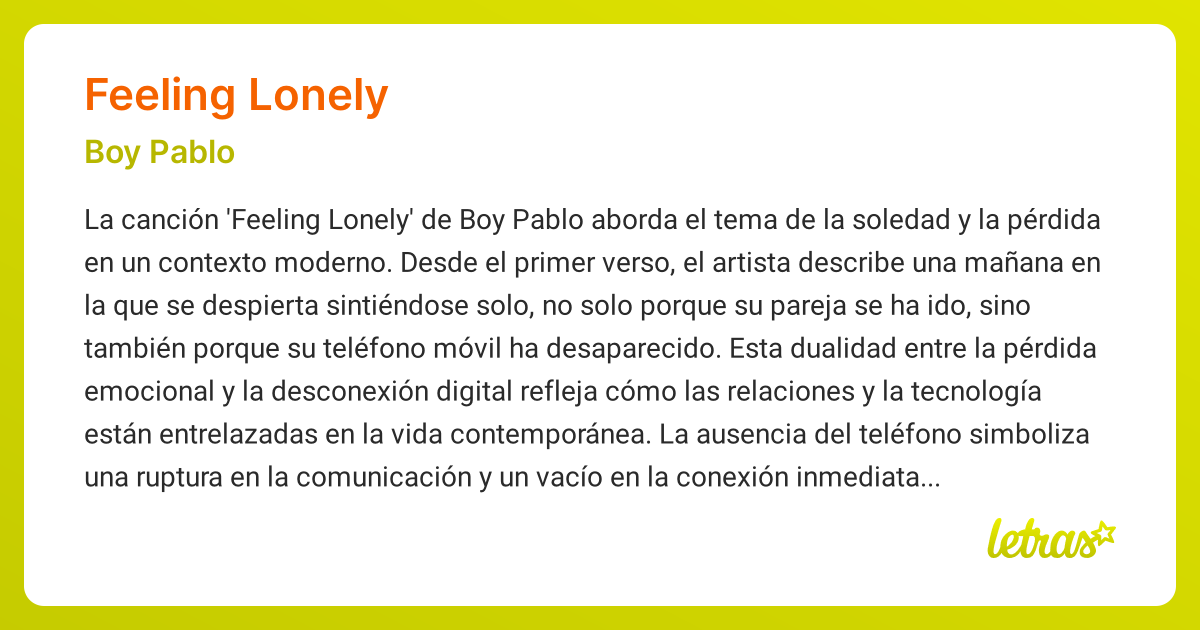 Significado de la canción FEELING LONELY (Boy Pablo) - LETRAS.COM