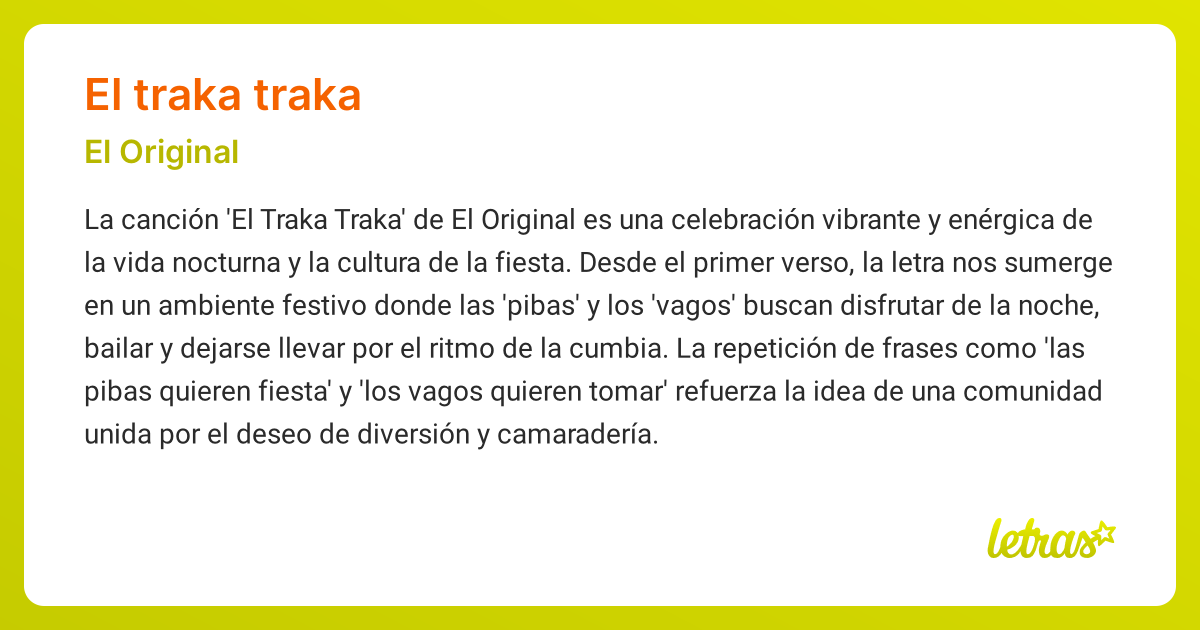 Significado de la canción EL TRAKA TRAKA (El Original) - LETRAS.COM
