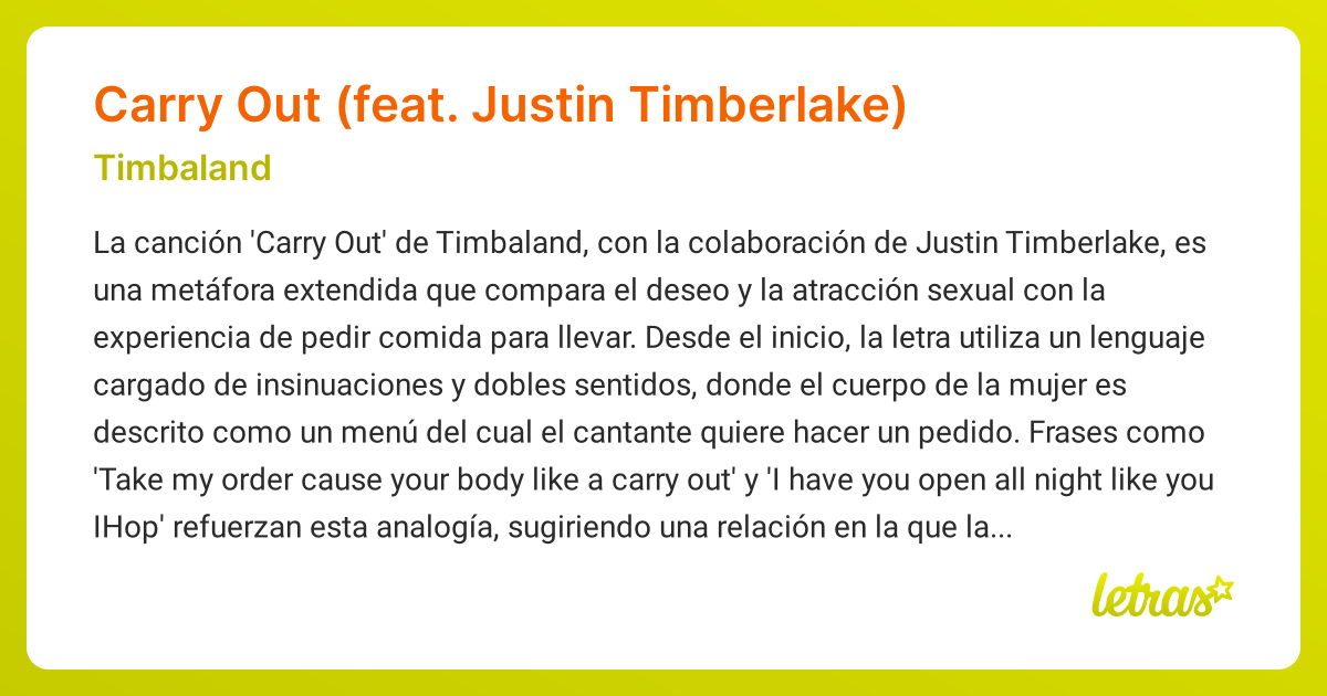Significado de la canción Carry Out (feat. Justin Timberlake ...