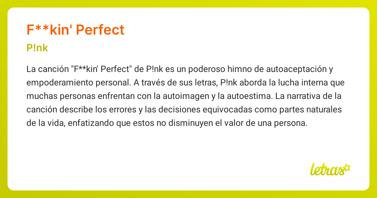 Significado de la canción F**KIN' PERFECT (P!nk) - LETRAS.COM