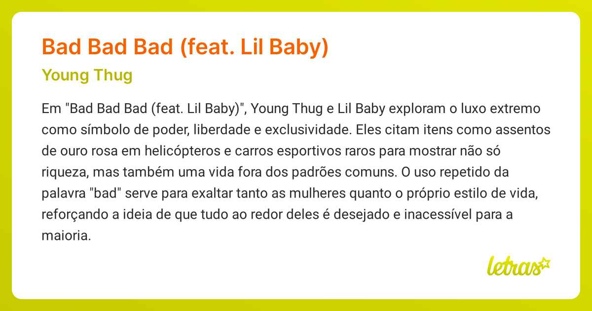 Significado da música BAD BAD BAD (FEAT. LIL BABY) (Young Thug ...