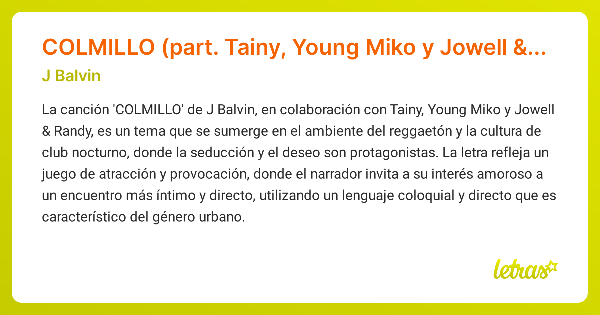 Significado de la canción COLMILLO (part. Tainy, Young Miko y Jowell ...