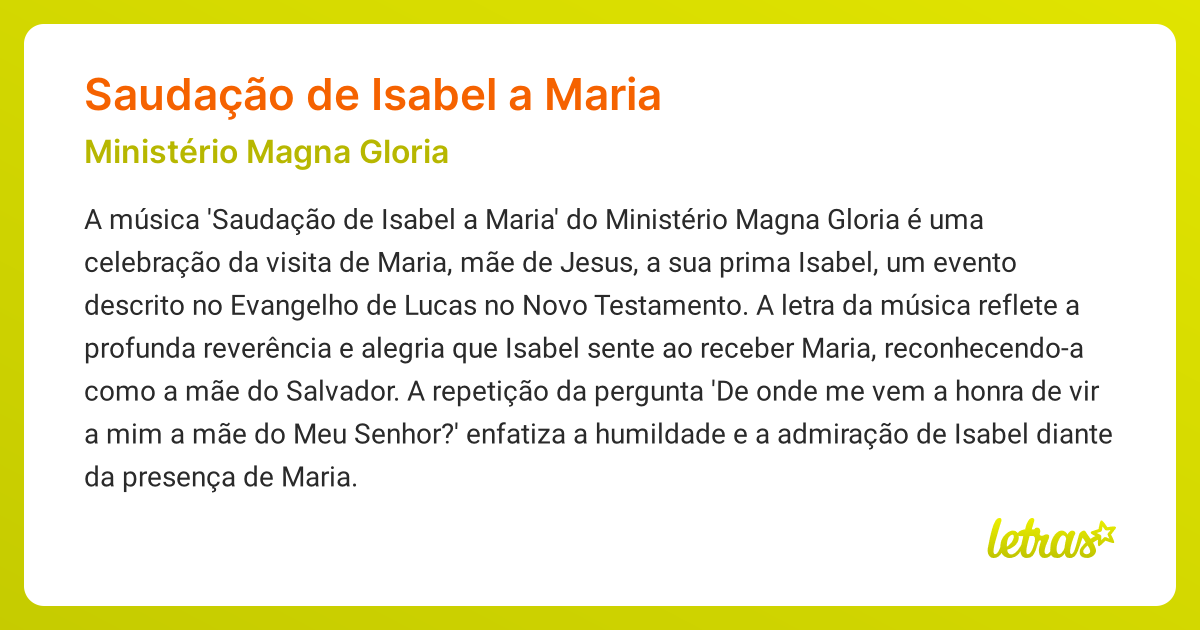 Significado da música SAUDAÇÃO DE ISABEL A MARIA (Ministério Magna ...